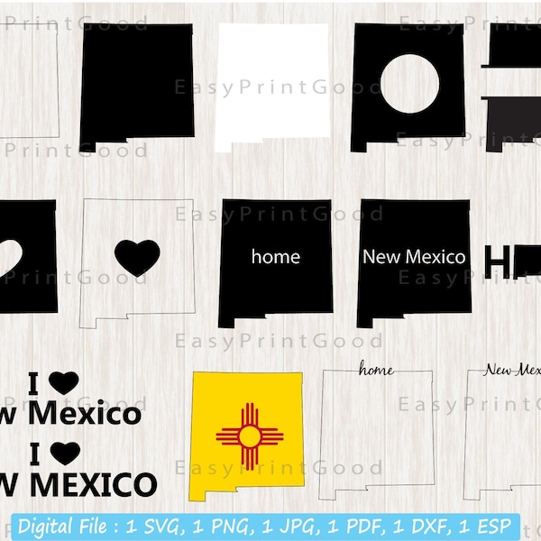 New Mexico Map Outline Svg - Etsy