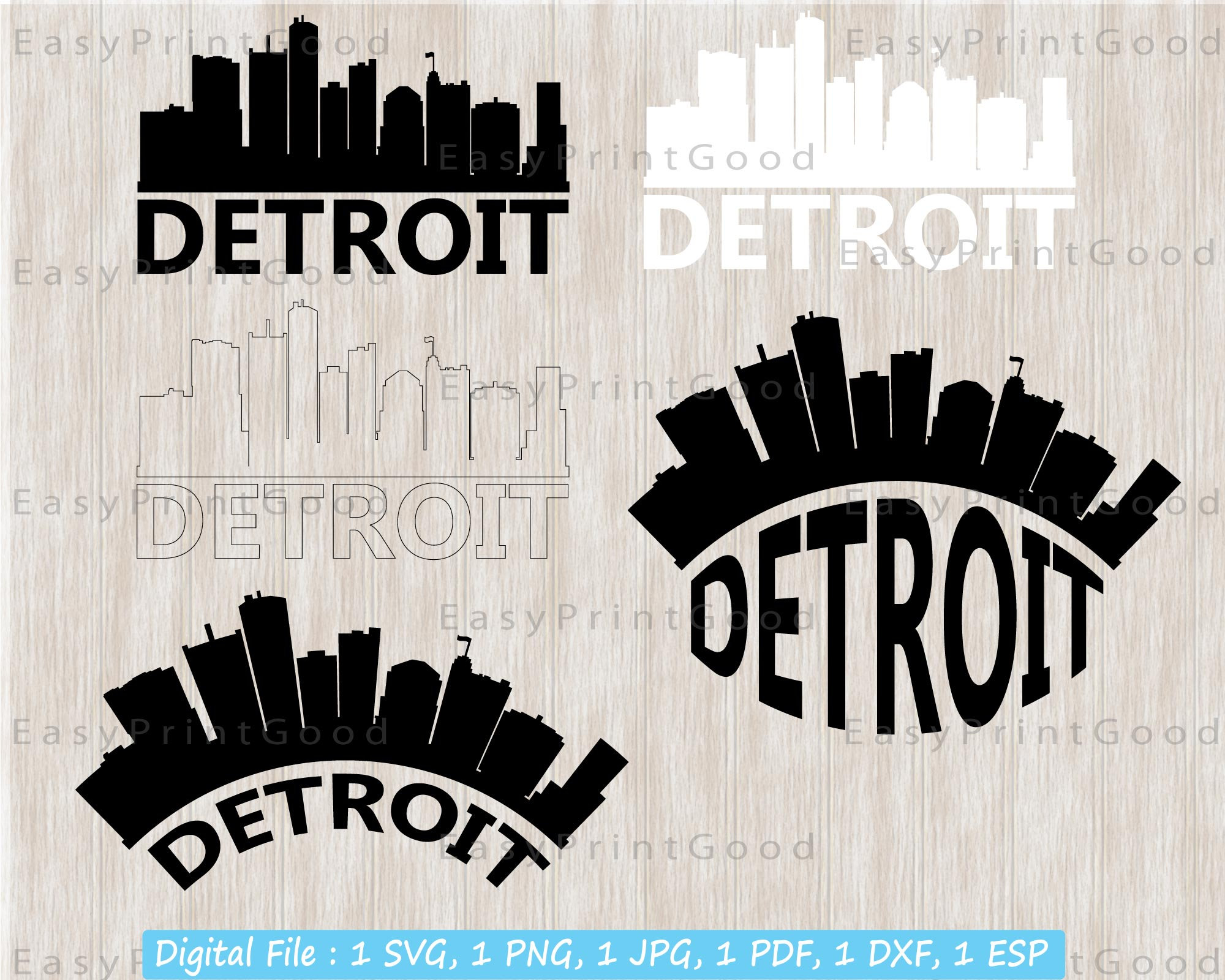 Detroit Skyline SVG: Cityscape Cut File, Cricut, Vinyl Design (digital ...