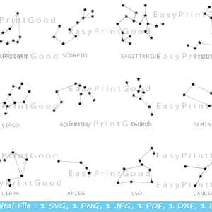 Zodiac Stars Svg Horoscope Svg Zodiac Stars Clipart Constellations Svg ...