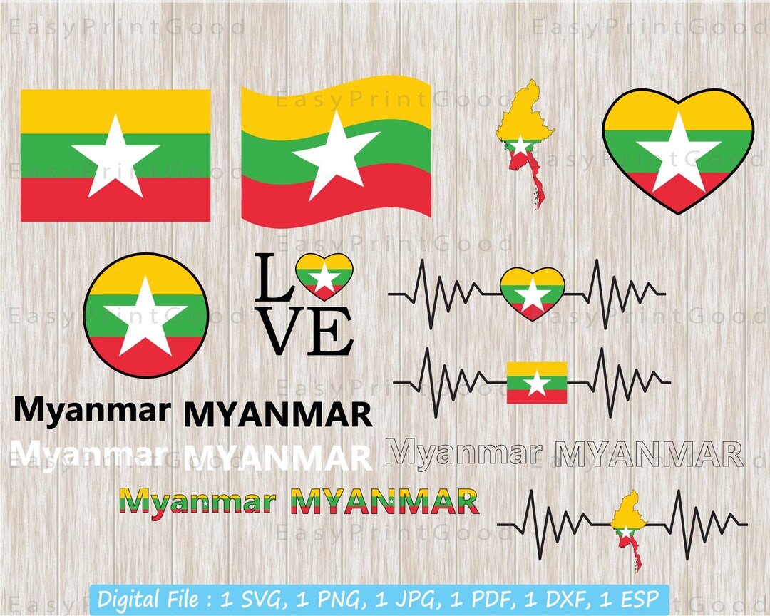 Myanmar Flag Bundle Svg, Myanmar Clip Art, Love, Waving Myanmar ...