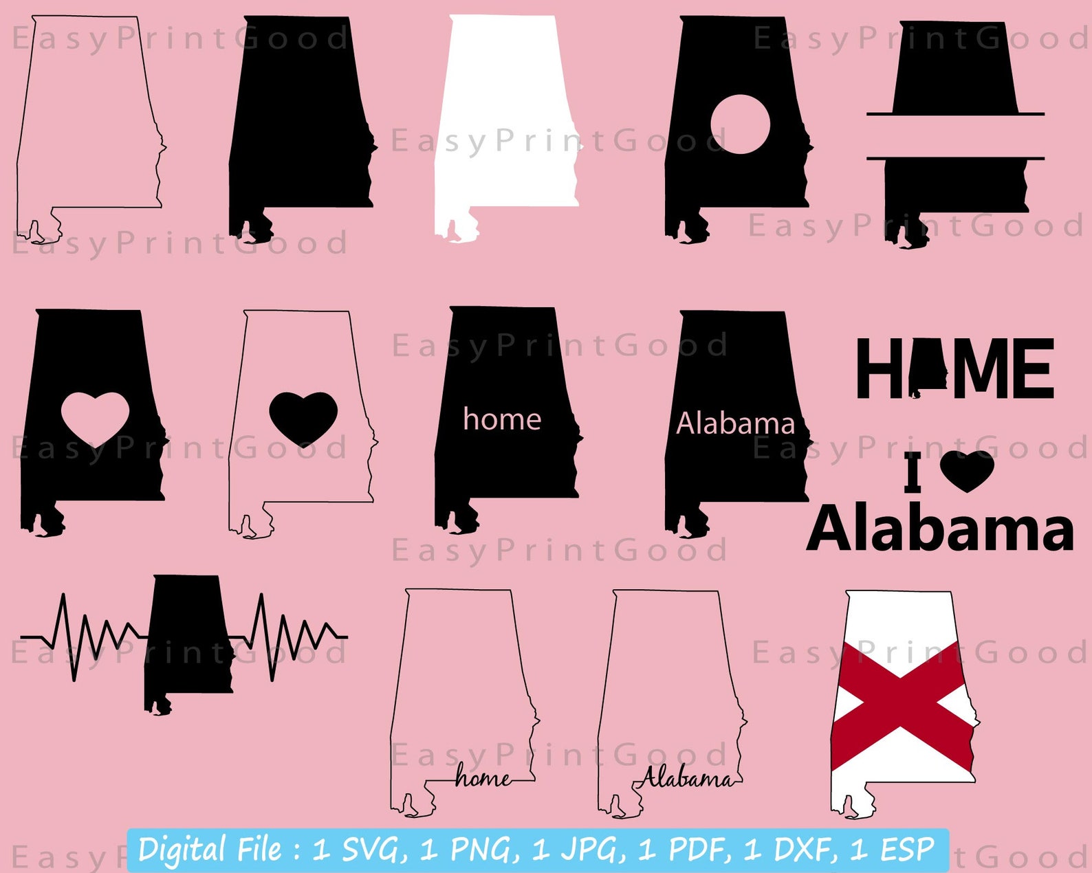 Alabama State Svg Alabama State Clipart Alabama Outline Svg | Etsy