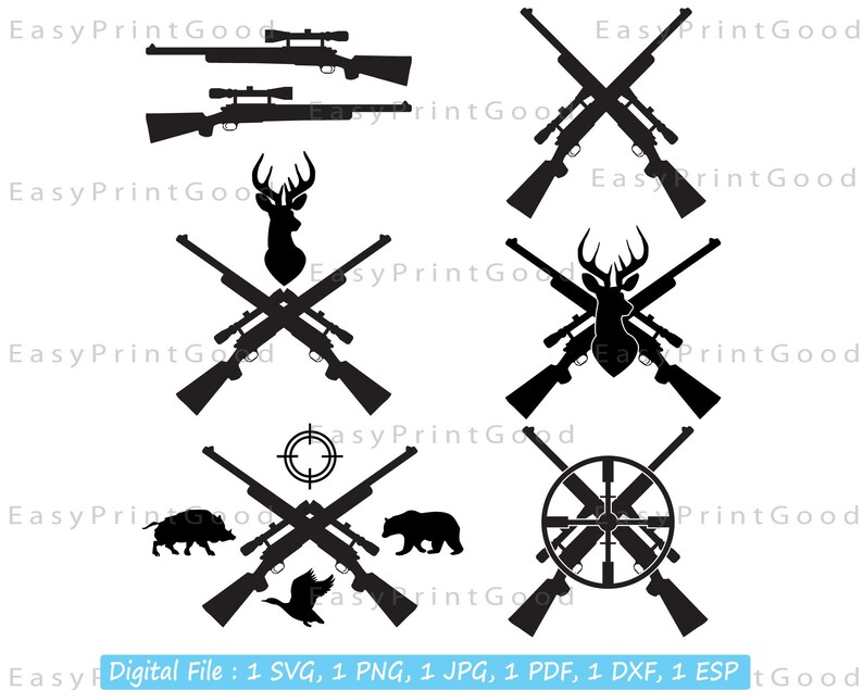 Hunting Rifles Svg Deer Head Svg Crossed Hunting Rifles | Etsy