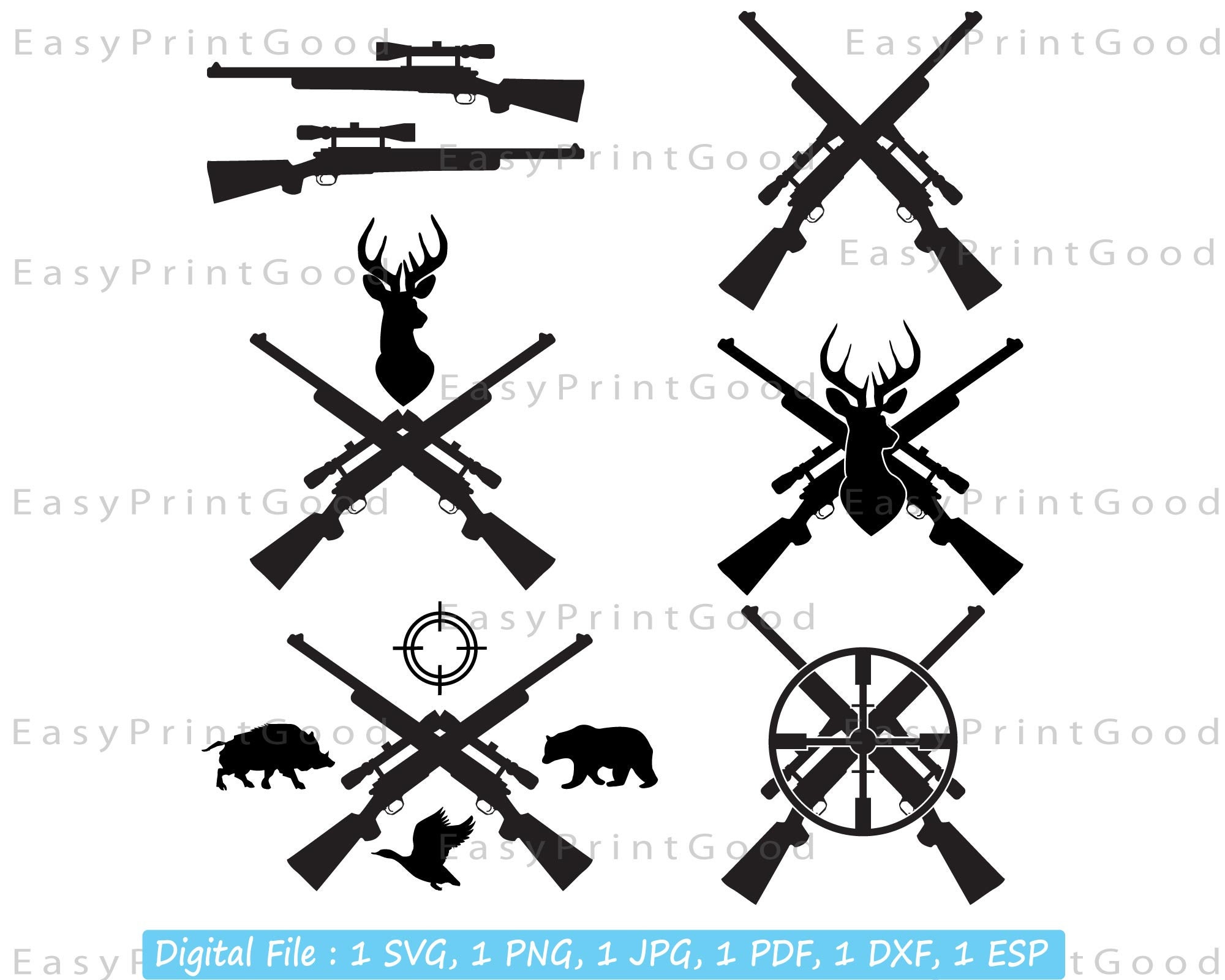 Hunting Rifles Svg Deer Head Svg Crossed Hunting Rifles | Etsy
