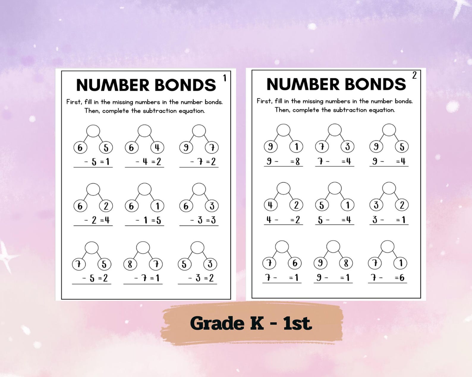 Number Bonds, Addition and Subtraction Within 10 - Etsy
