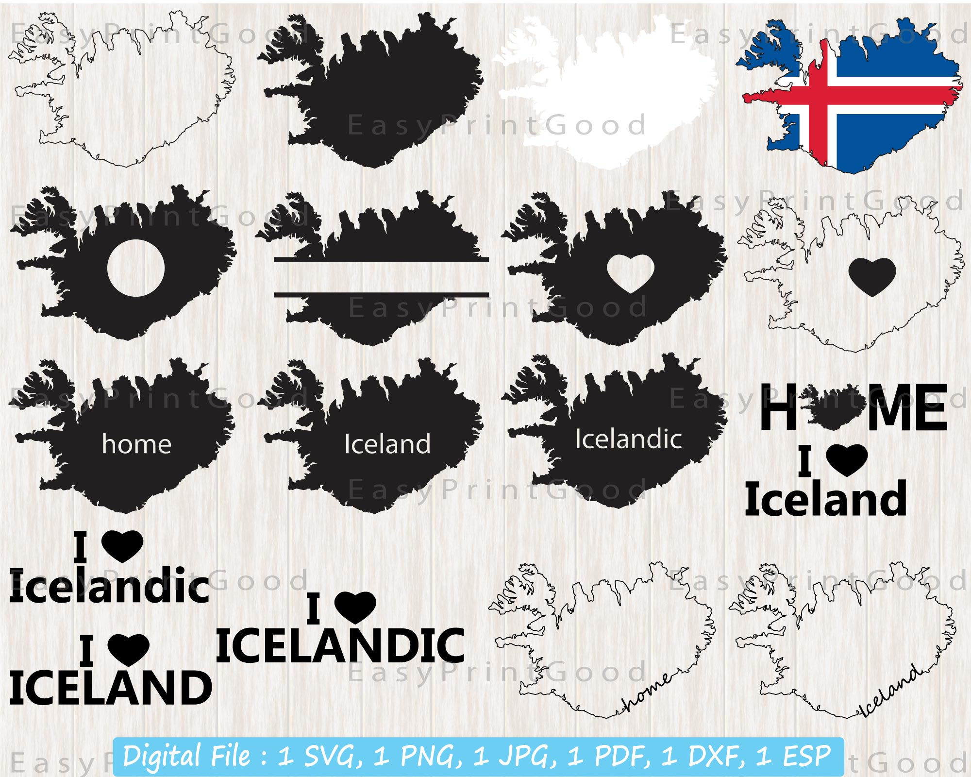 Iceland SVG Bundle Iceland Map Icelandic Map Svg Iceland - Etsy