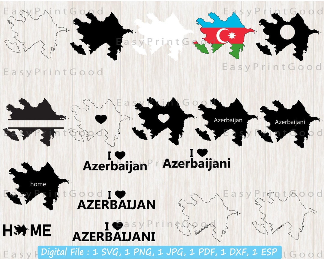 Azerbaijan Svg Bundle, Azerbaijan Map Outline, Love, Home, Clipart ...
