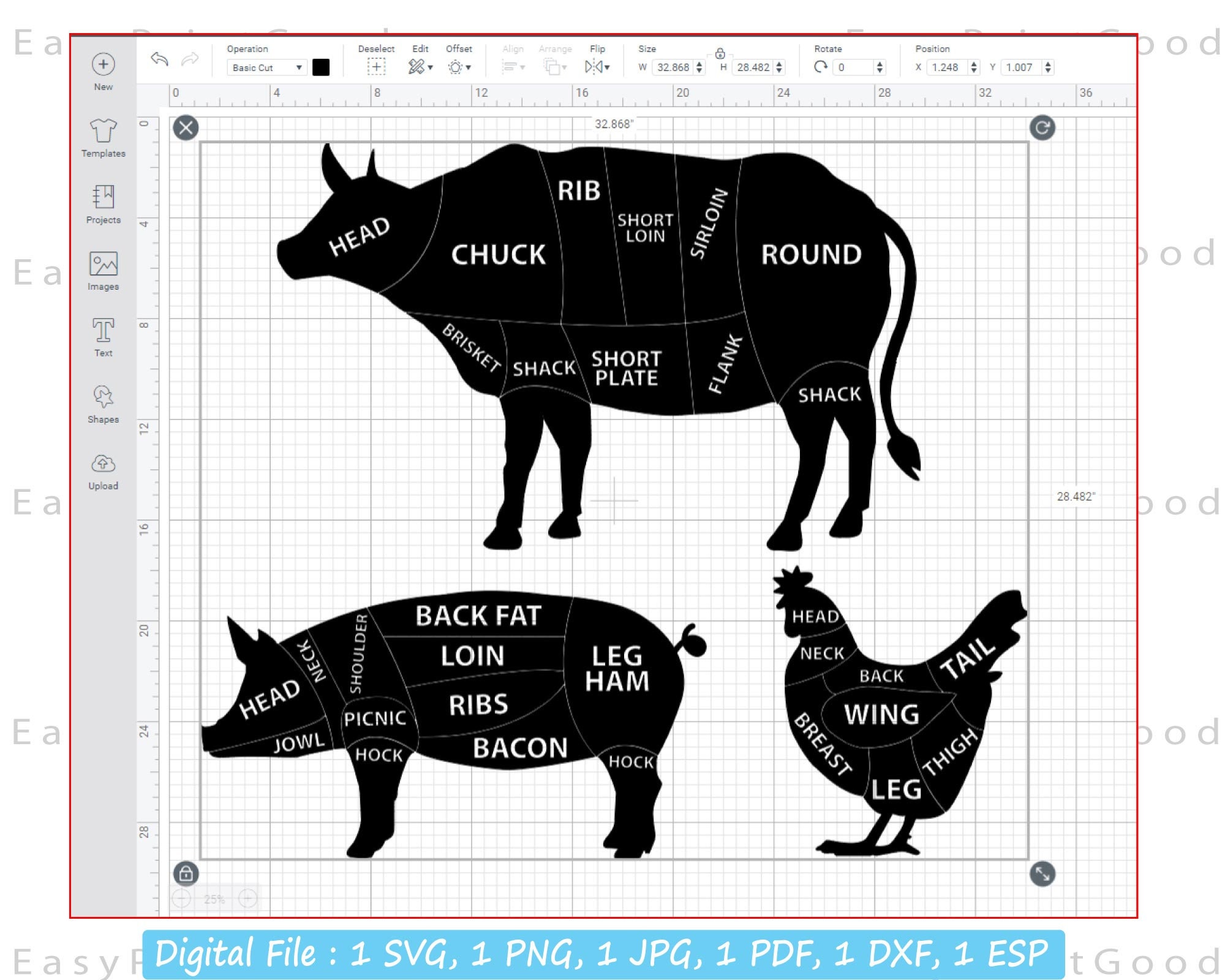 Chicken Pig Cow Meat Svg Butcher Shop Set Svg Chicken Pork | Etsy Australia
