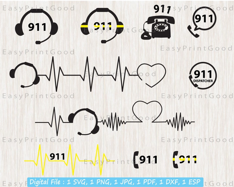 911 Dispatcher SVG Bundle: Headset, Heartbeat Designs (digital Download ...