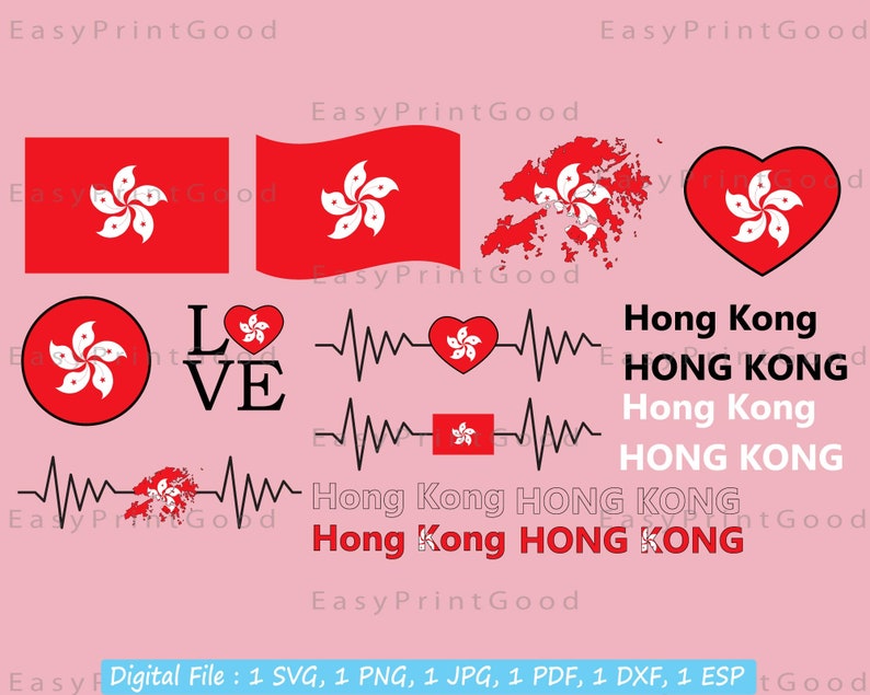 Hong Kong Flag Bundle Svg Hong Kong National Flag Love HK - Etsy