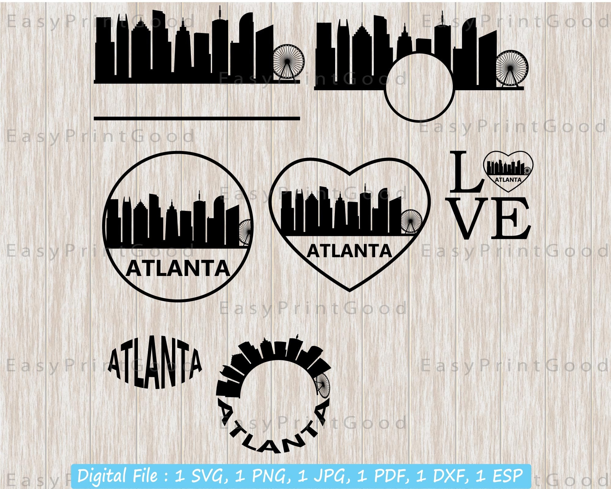 Atlanta Frame Svg Bundle Atlanta Svg Georgia Usa Skyline - Etsy