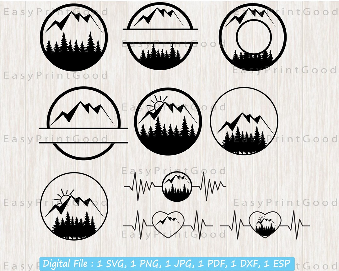 Mountain Monogram SVG Bundle: Geometric Frames, Forest Clipart (digital ...