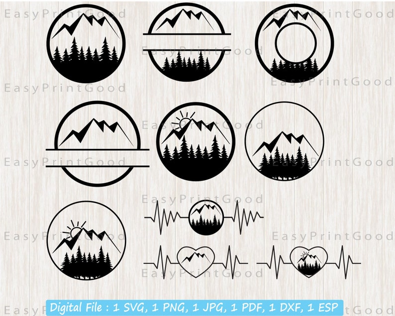 Mountain Monogram Svg Bundle Geometric Frame Svg Split Name - Etsy