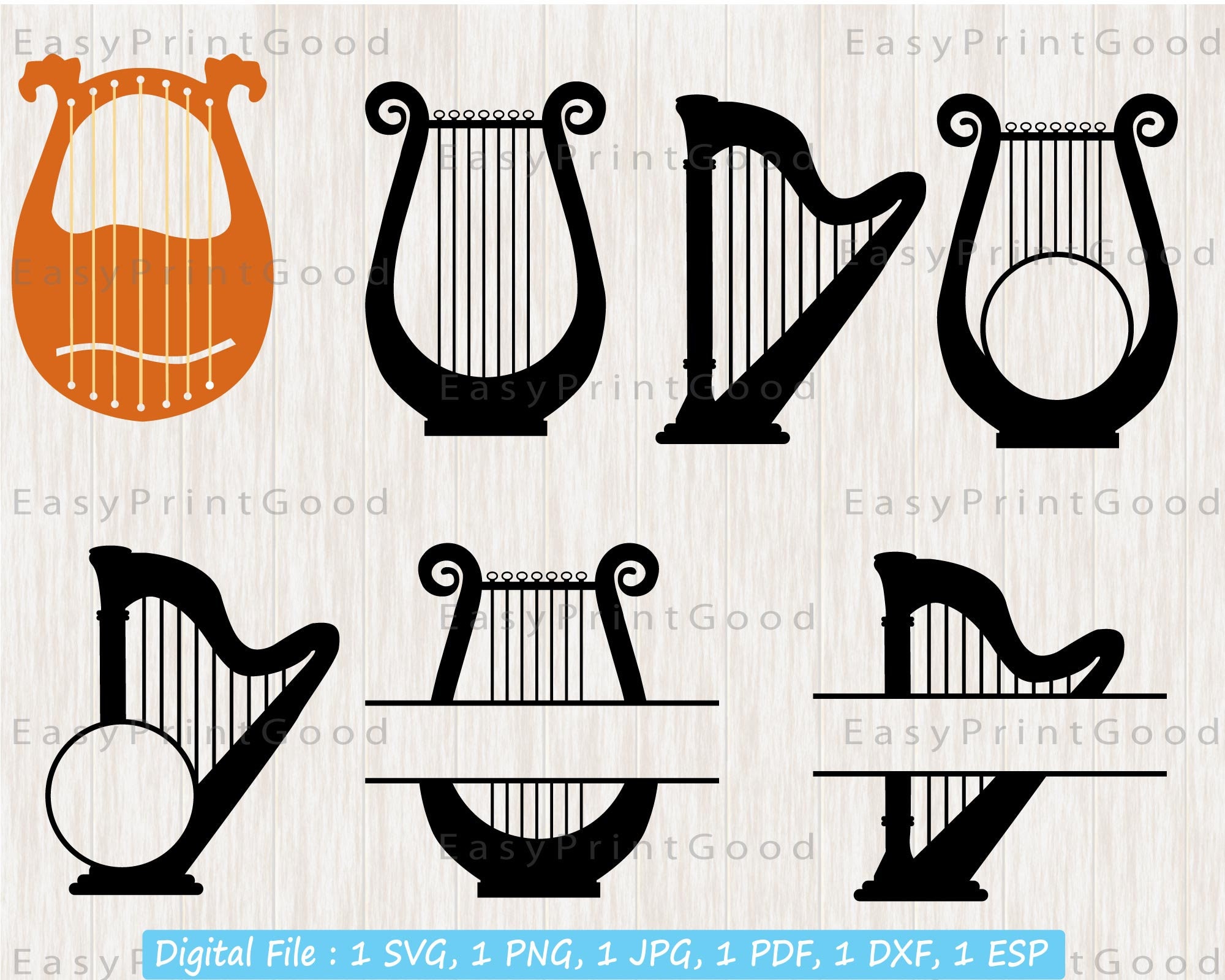 Harp Silhouette Svg Musical Instrument Svg Musical Harp - Etsy