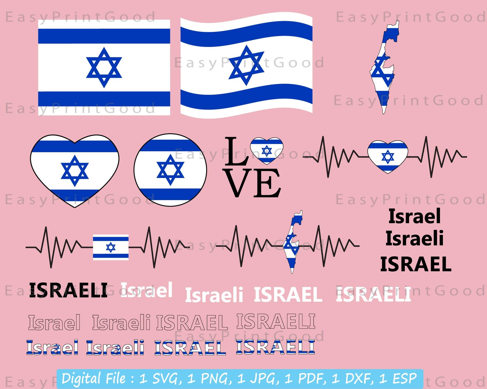 Israel Flag Bundle Svg Israeli Flag Svg Love Israel Waving - Etsy