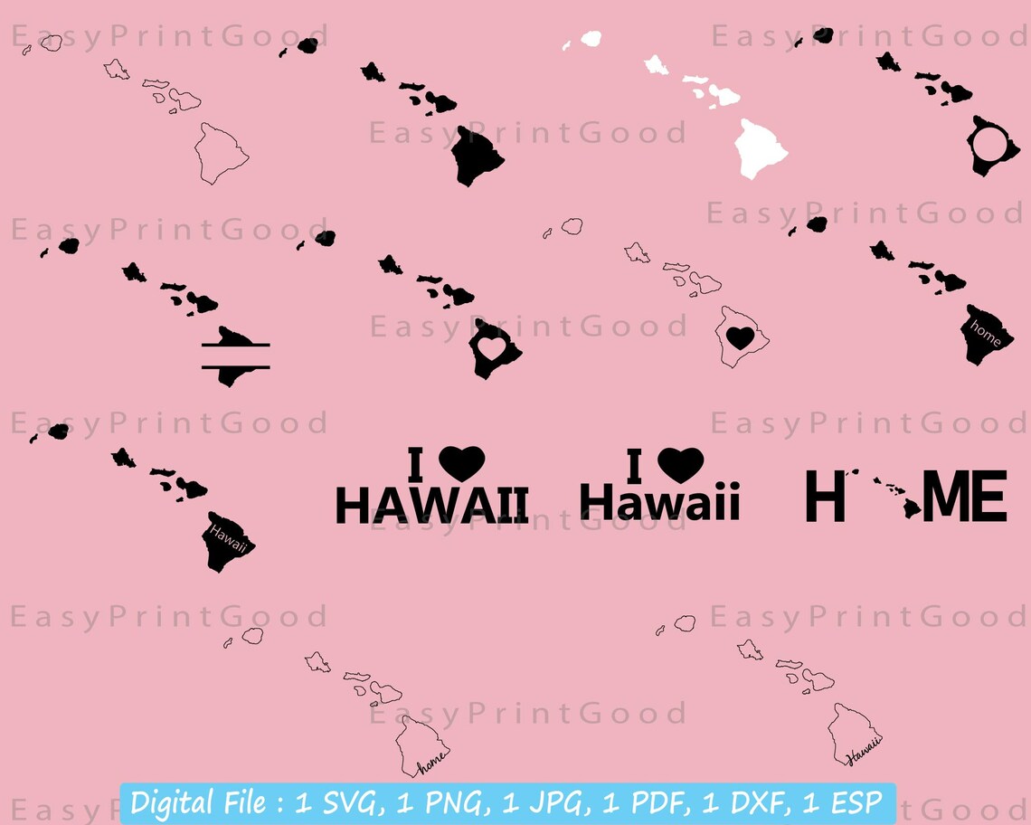 Hawaii Map SVG Bundle: State Outline, Monogram Frame (digital Download ...