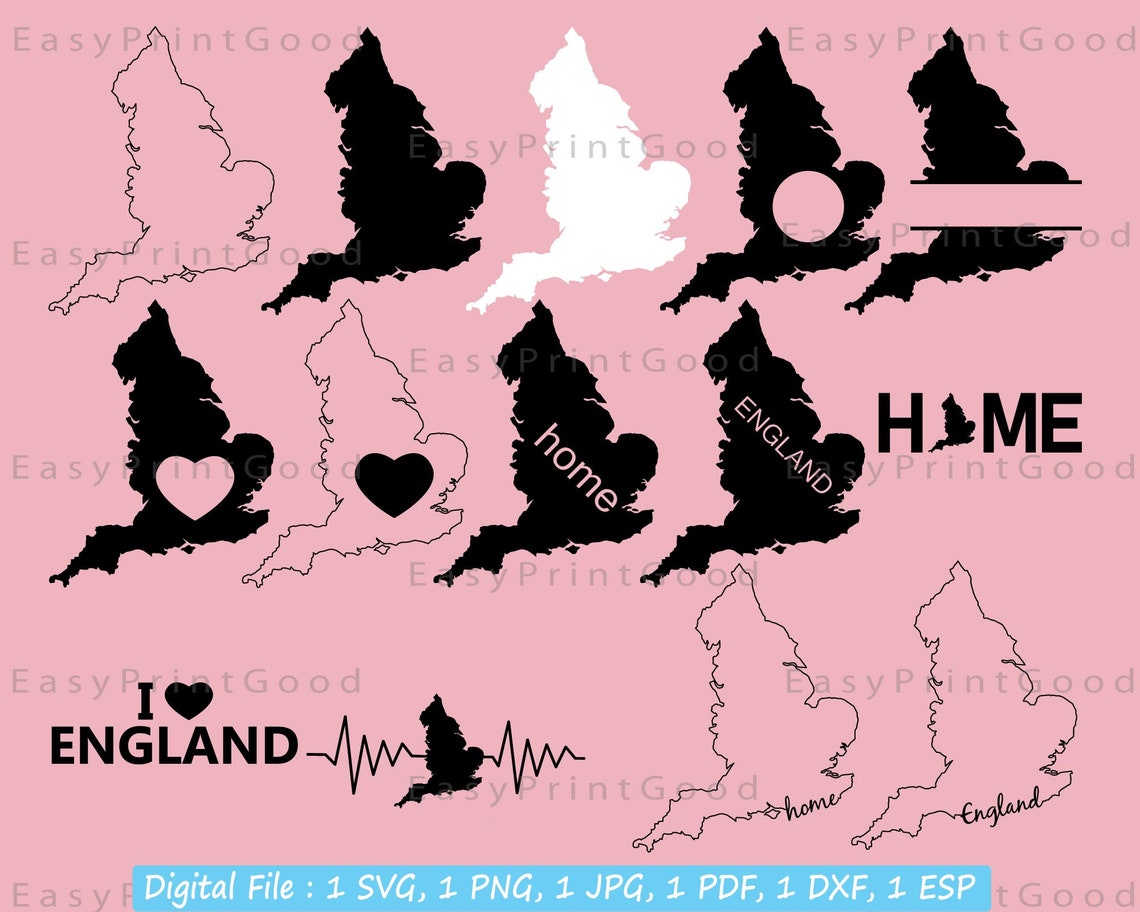 England Svg Bundle England State Svg England Outline | Etsy