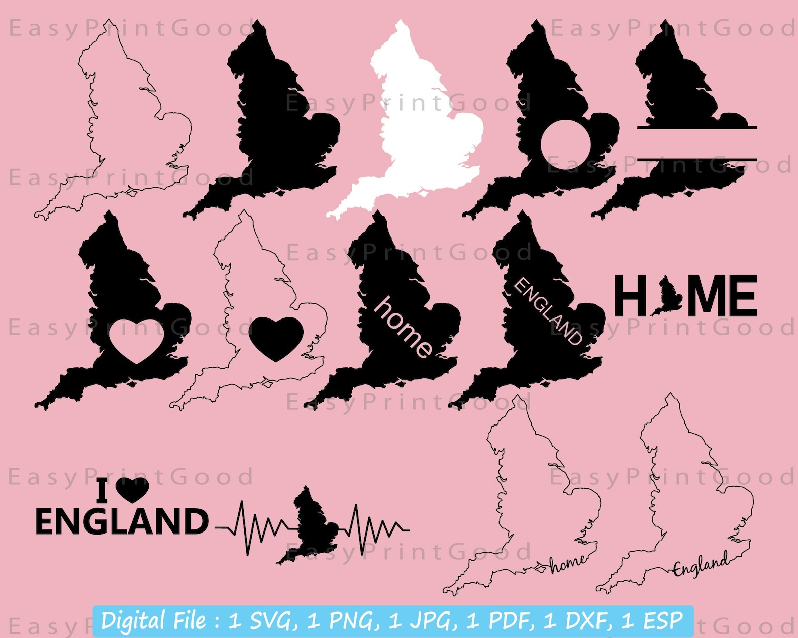 England Svg Bundle England State Svg England Outline | Etsy