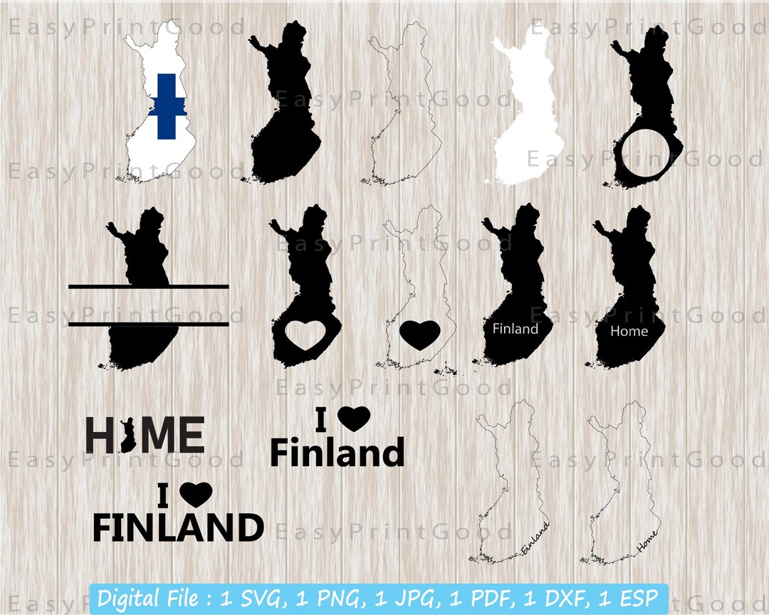 Finland Map Svg Bundle, Finland Clipart, Outline, I Love Finland, Text ...