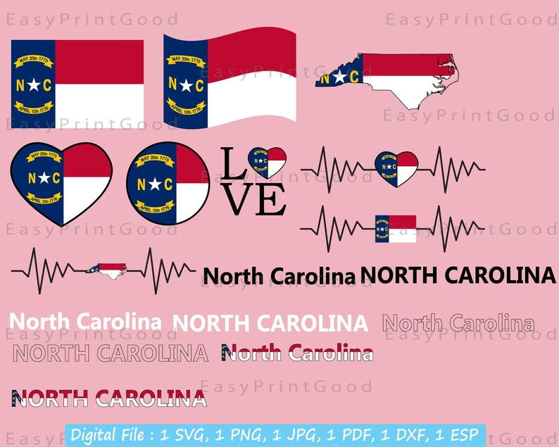 North Carolina State Flag Svg Bundle North Carolina Flag - Etsy