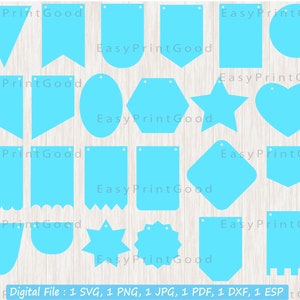 Bunting Banner SVG Bundle: 24 Scallop & Flag Templates (digital ...