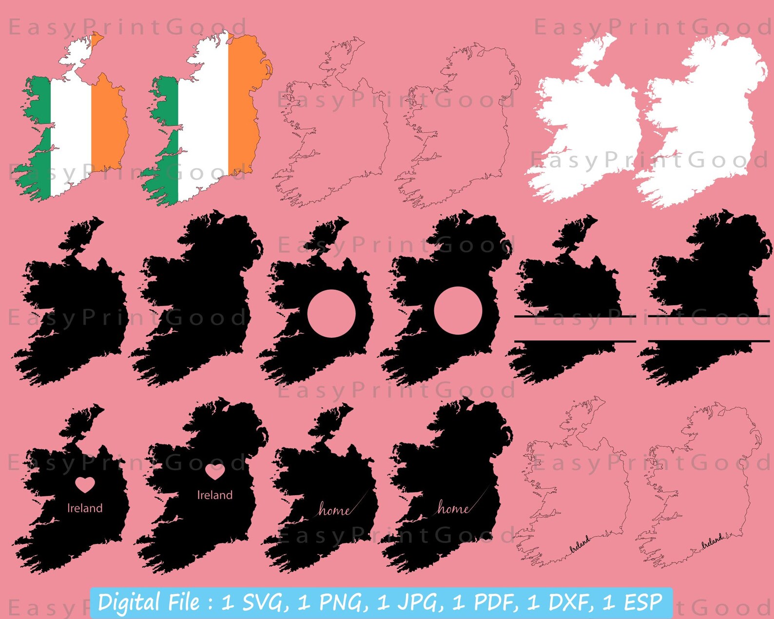 Ireland Map SVG: Republic of Ireland Outline, Monogram Cut File ...