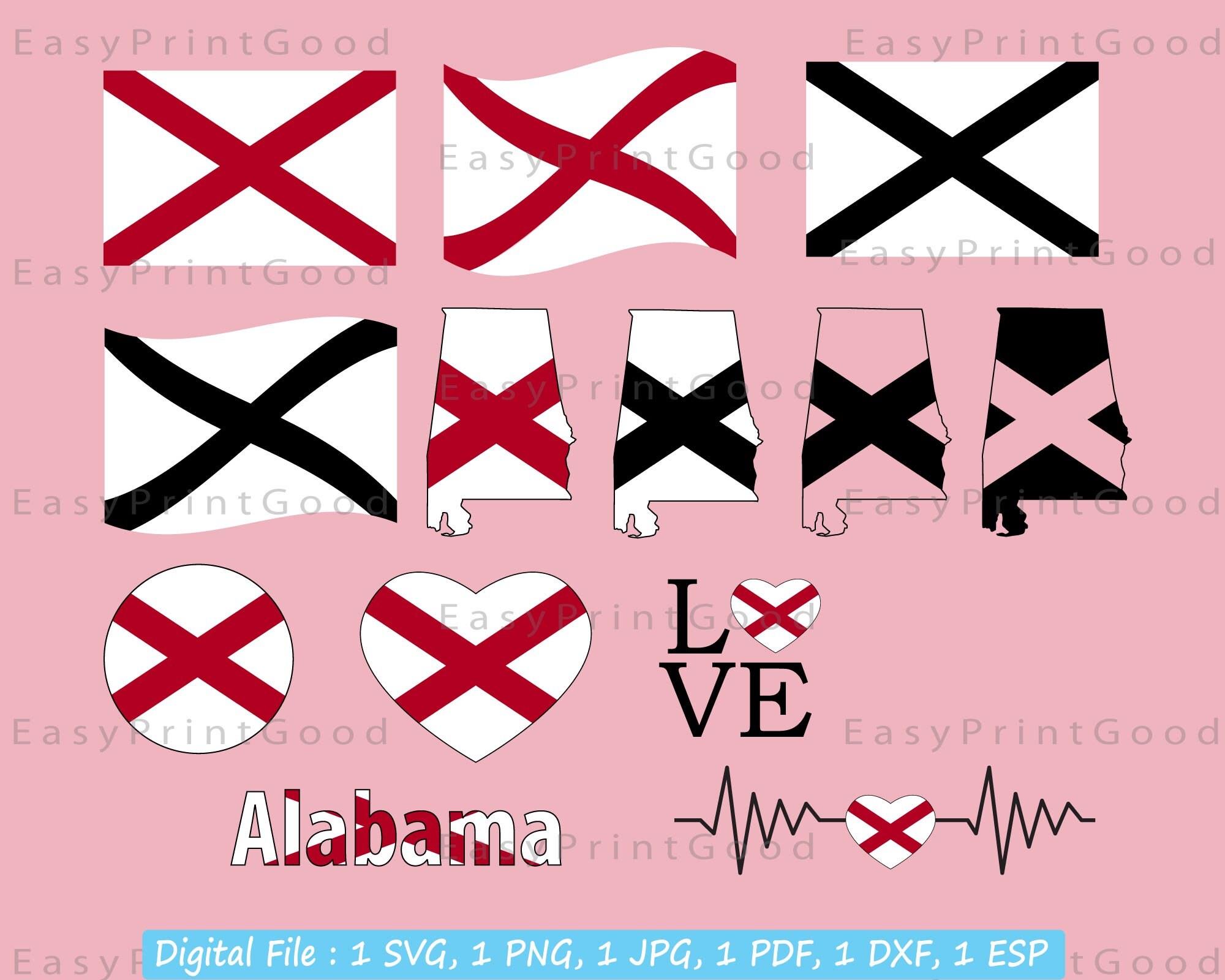 Alabama Flag Svg Alabama State Svg Love Alabama Alabama - Etsy Canada