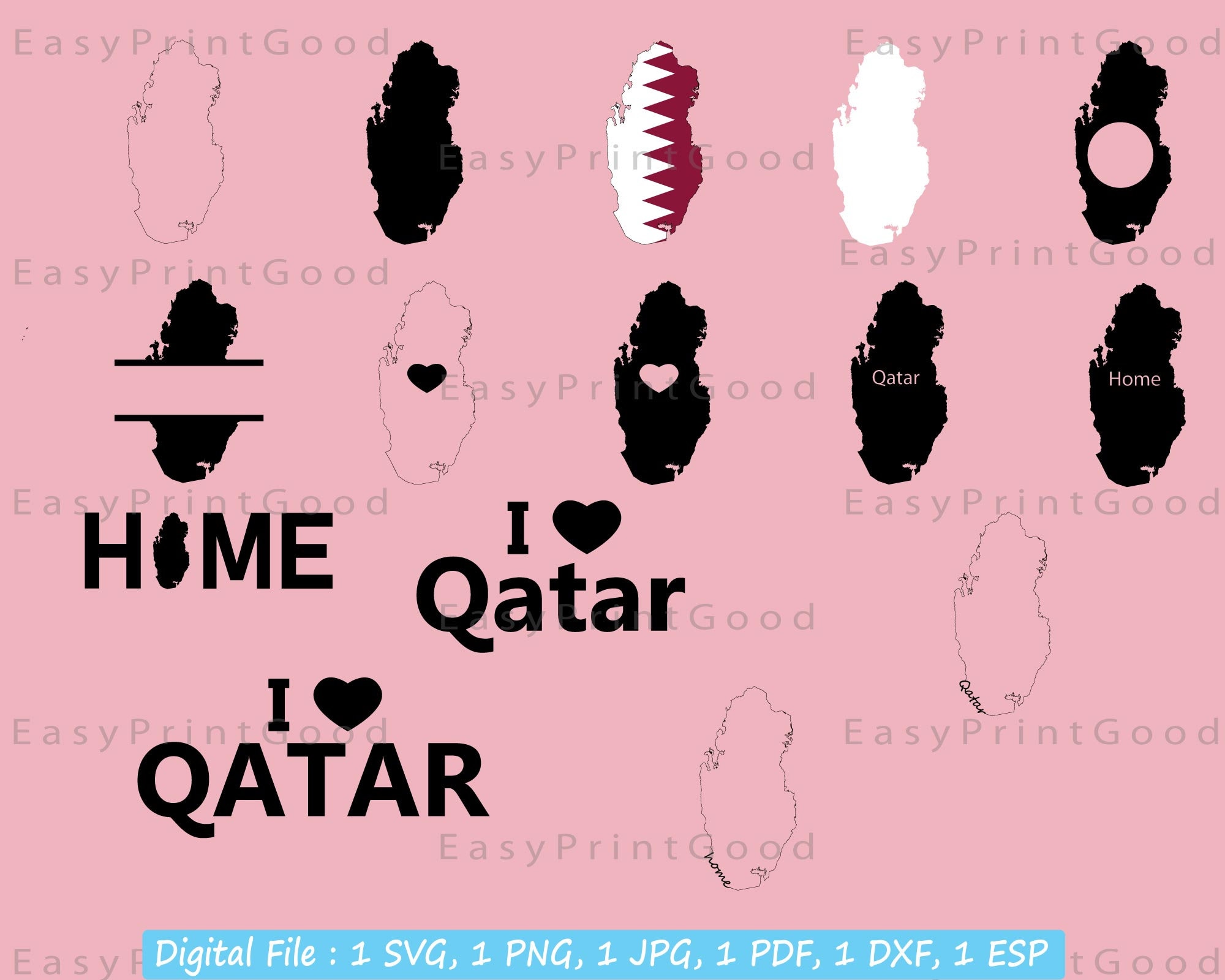 Qatar Svg Bundle Qatar Outline Qatar Map Svg Home Qatar - Etsy