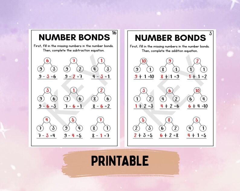 Number Bonds, Addition and Subtraction Within 10 - Etsy