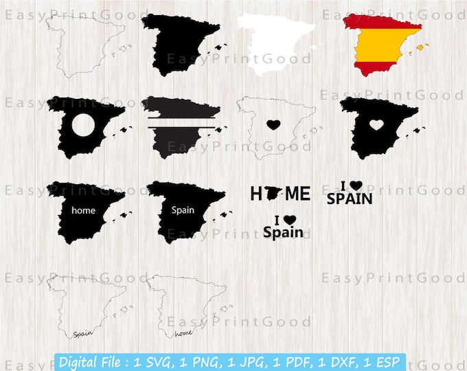 Spain SVG File - Spain Map Outline SVG -vector Clip Art for Commercial ...
