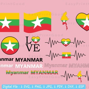 Myanmar Flag Bundle Svg Myanmar Clip Art Love Waving - Etsy