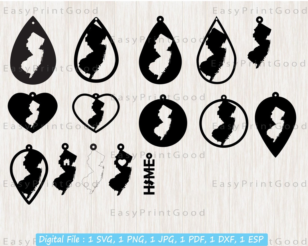 New Jersey Earrings Template Svg, New Jersey Earrings, New Jersey State ...