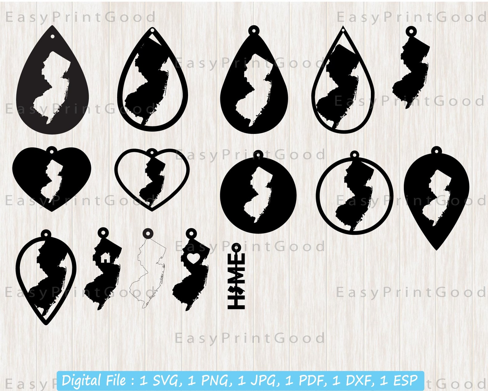 New Jersey Earrings Template Svg, New Jersey Earrings, New Jersey State ...