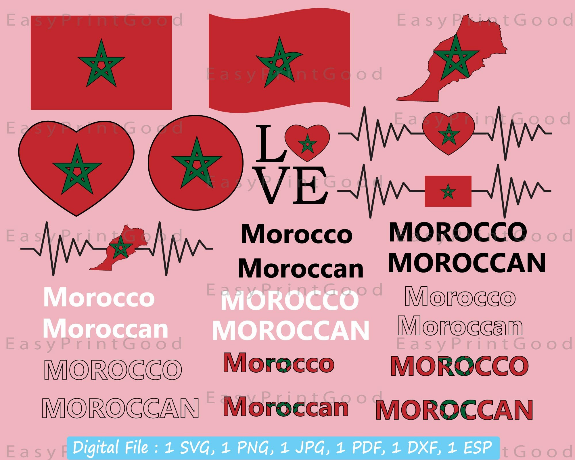 Morocco Flag Svg Bundle Moroccan Flag Morocco Map Flag - Etsy UK