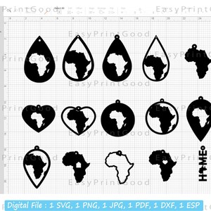 15 Africa Earring Svg, Africa Shapes Earrings Template, Leather Earring ...