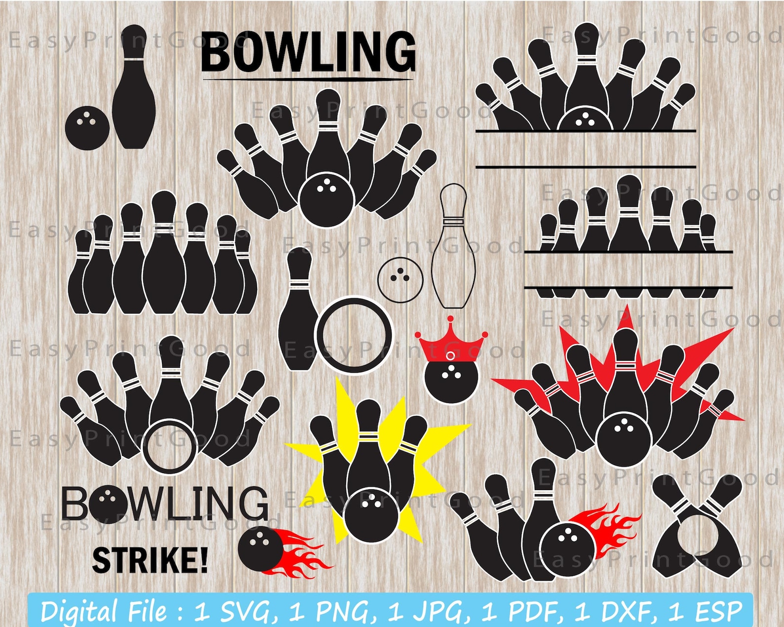 Bowling SVG Bundle: Strike Monogram, Clipart, Logo (digital Download ...