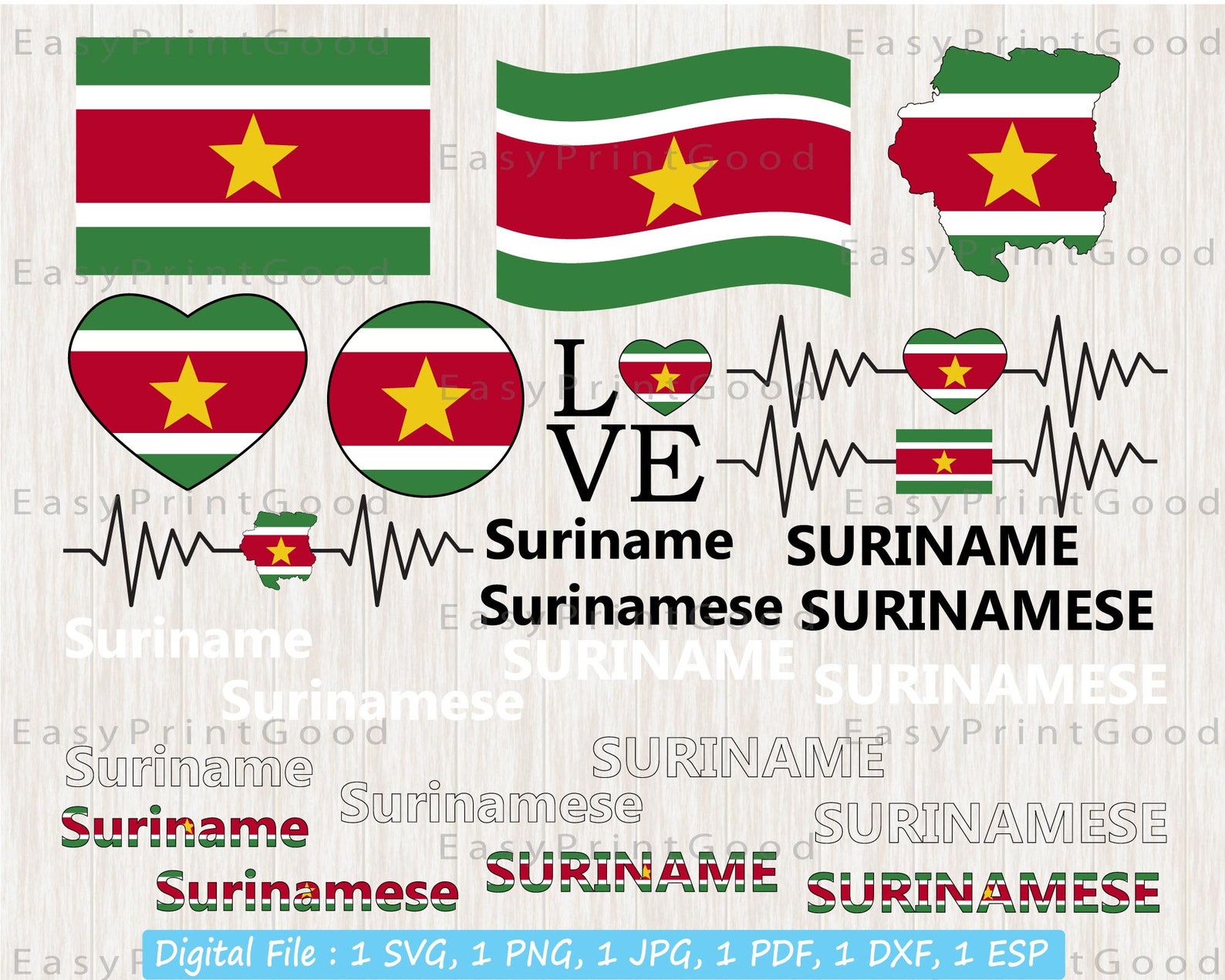 Suriname Flag SVG Bundle: Map, Heart, Banner (digital Download) - Etsy