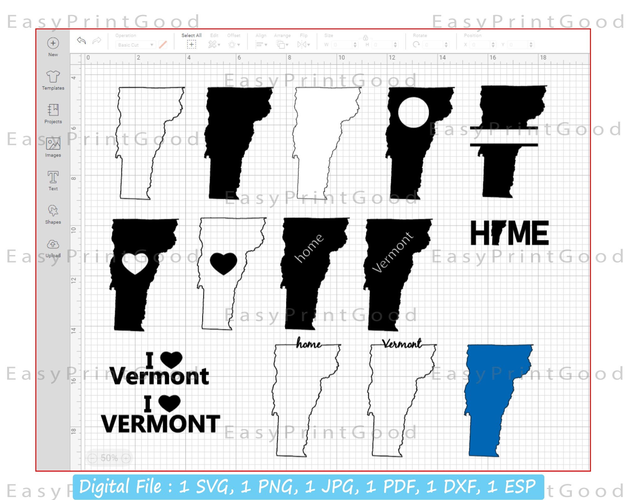 Vermont SVG Bundle: State Map Outline, Clipart, Monogram Frame (digital ...