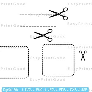 Cut Here Shapes Clipart: Scissors Cut Line Guide (digital Download) - Etsy