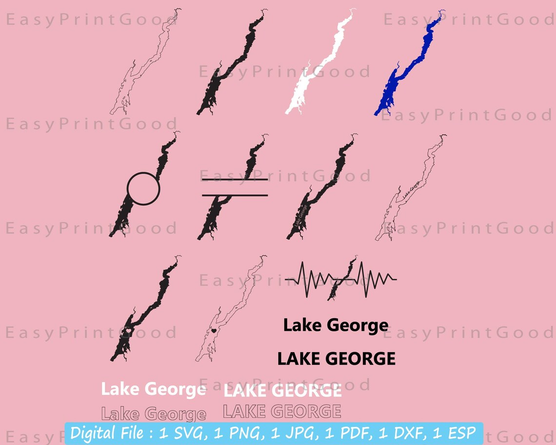 Lake George Svg Bundle Lake George New York Map Outline Svg - Etsy