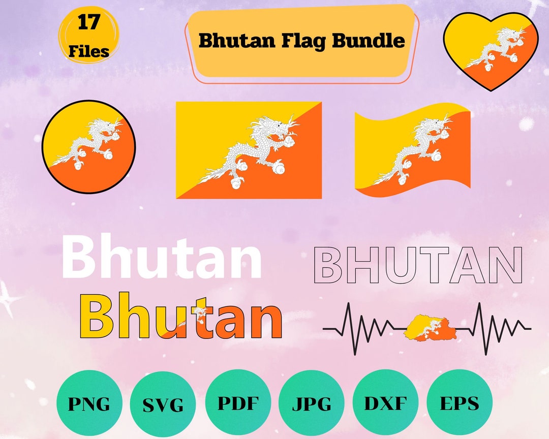 Bhutan Flag Bundle Svg, Bhutan National Flag, Love, Waving, Clipart ...