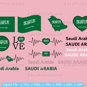 Saudi Arabia Flag Svg Bundle, Saudi Arabia Nation Country Banner, Love ...