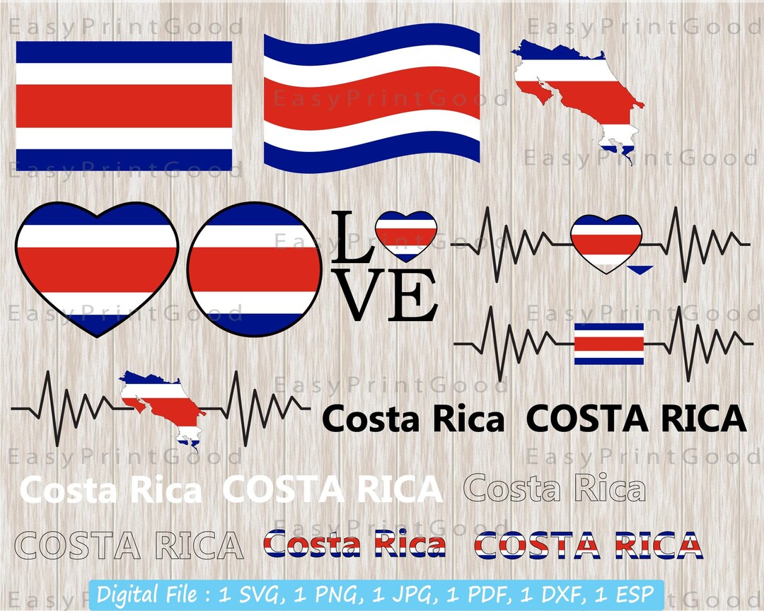 Costa Rica National Flag Svg Bundle, Costa Rica Heart Svg, Map Flag ...