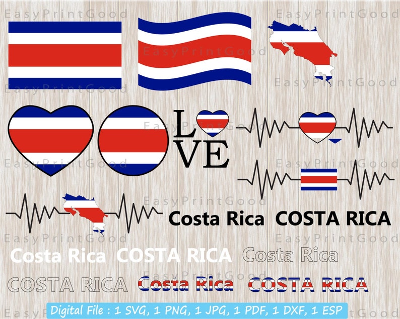 Costa Rica National Flag Svg Bundle Costa Rica Heart Svg Map - Etsy