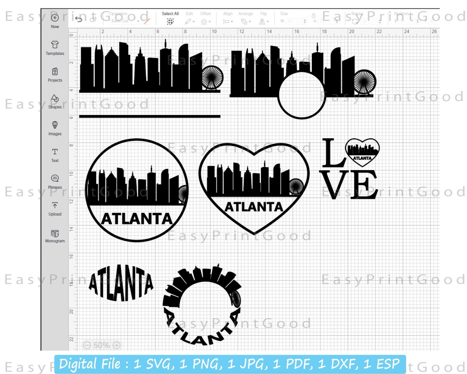 Atlanta Frame Svg Bundle Atlanta Svg Georgia Usa Skyline - Etsy