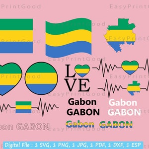 Gabon Flag Bundle Svg, Gabon National Flag Svg, Love Gabon, Waving ...
