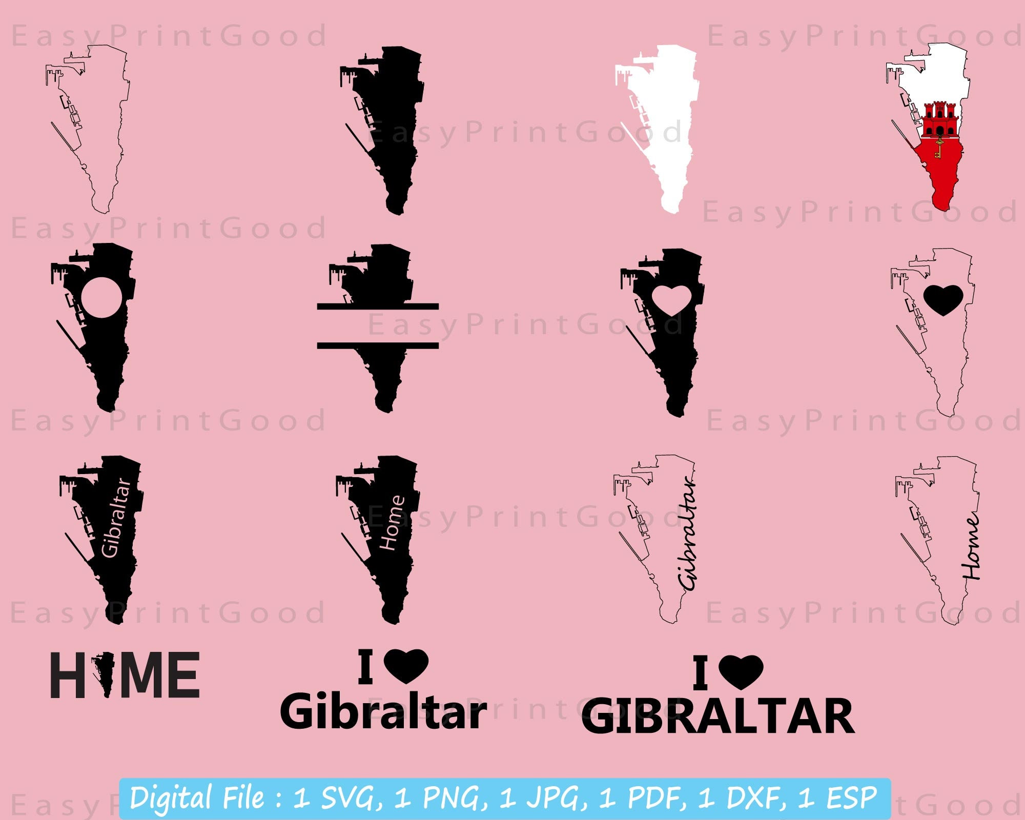 Gibraltar Map SVG Bundle: Outline, Heart, Silhouette (digital Download ...