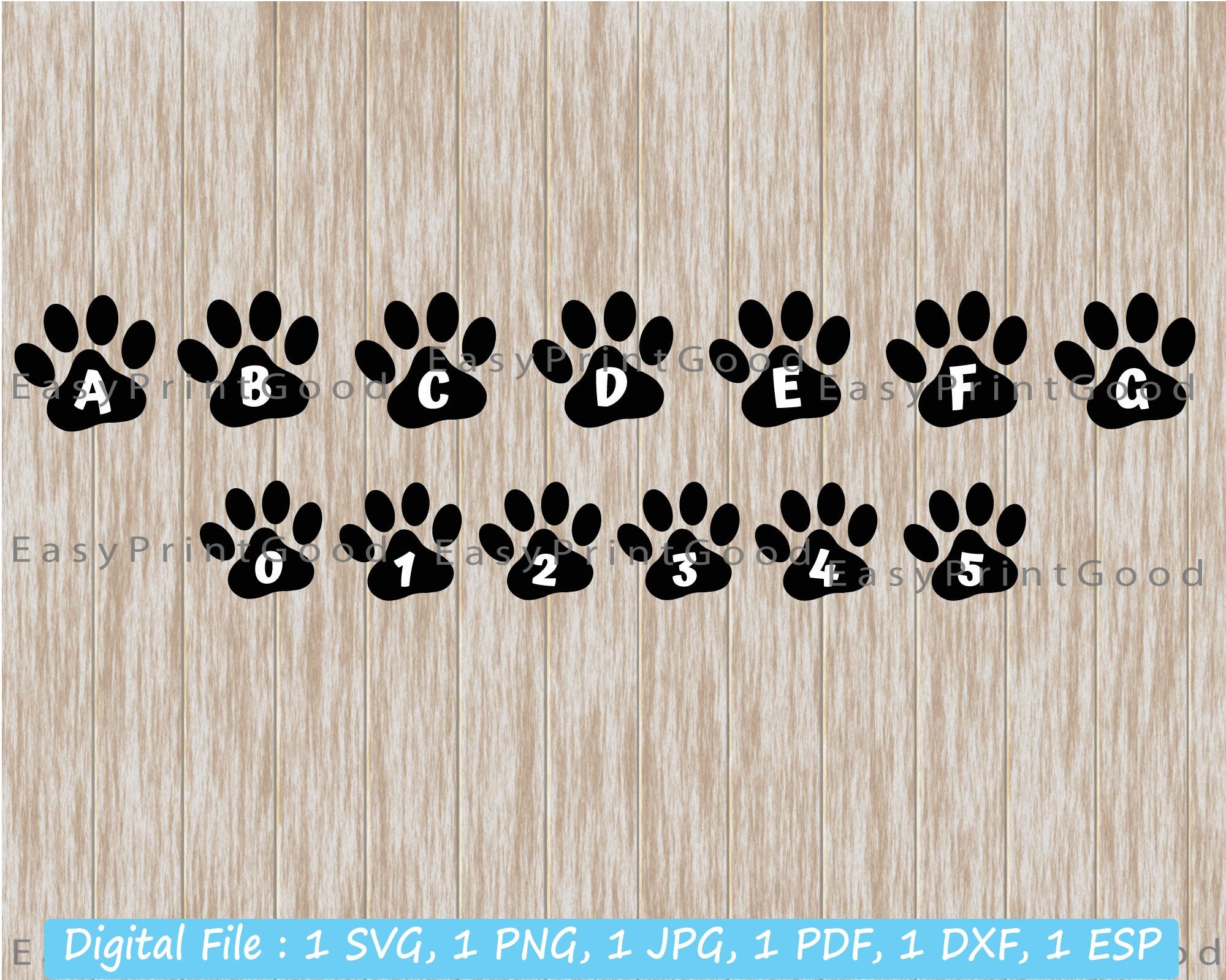 Paw Print Alphabet SVG Font: Pet Letters & Numbers (digital Download ...