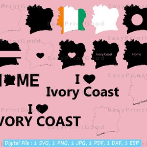Ivory Coast SVG Bundle, Côte D'ivoire Map, Ivory Coast Clipart, Outline ...