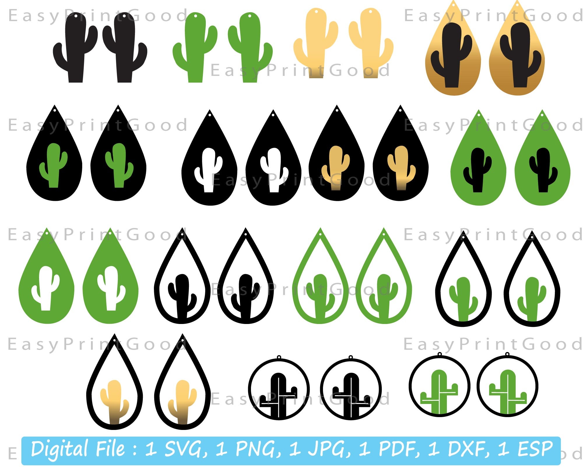 Cactus Earring SVG Bundle: Succulent Leather Template, Laser Cut File ...