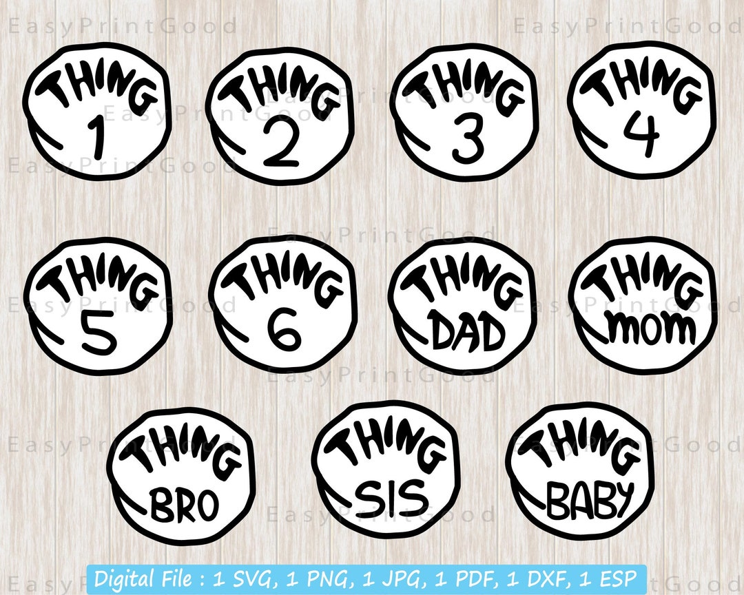 Thing 1-6 Family SVG: Seuss Clipart, Cricut Cut File - Etsy